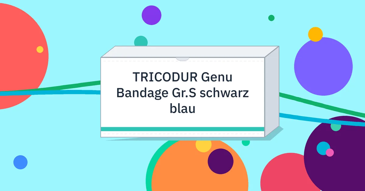 Symbolbild: Packung mit der Aufschrift TRICODUR Genu Bandage Gr.S schwarz blau (PZN 06446056) – Verfügbarkeit und Bezug in Apotheken in Frankfurt am Main
