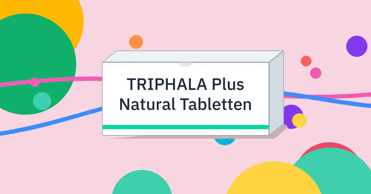 Symbolbild: Packung mit der Aufschrift TRIPHALA Plus Natural Tabletten (PZN 19152652) – Verfügbarkeit und Bezug in Apotheken in Frankfurt am Main