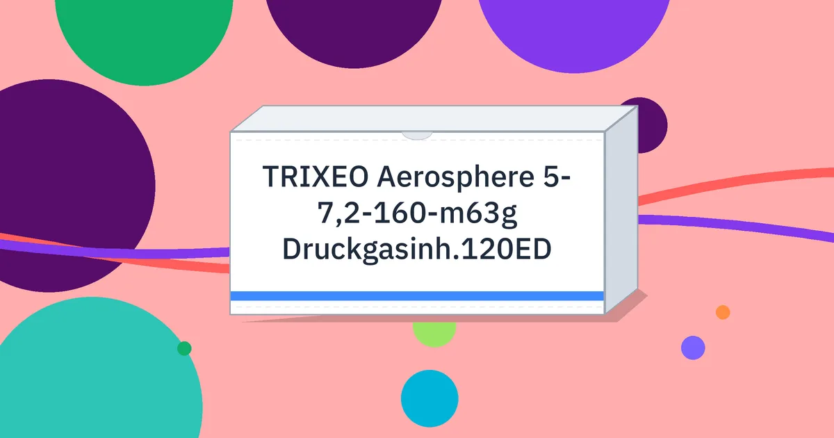 Symbolbild: Packung mit der Aufschrift TRIXEO Aerosphere 5-7,2-160-m63g Druckgasinh.120ED (PZN 18378408) – Verfügbarkeit und Bezug in Apotheken in Frankfurt am Main
