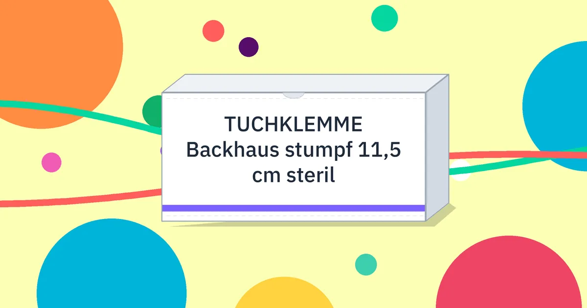 Symbolbild: Packung mit der Aufschrift TUCHKLEMME Backhaus stumpf 11,5 cm steril (PZN 17248193) – Verfügbarkeit und Bezug in Apotheken in Frankfurt am Main