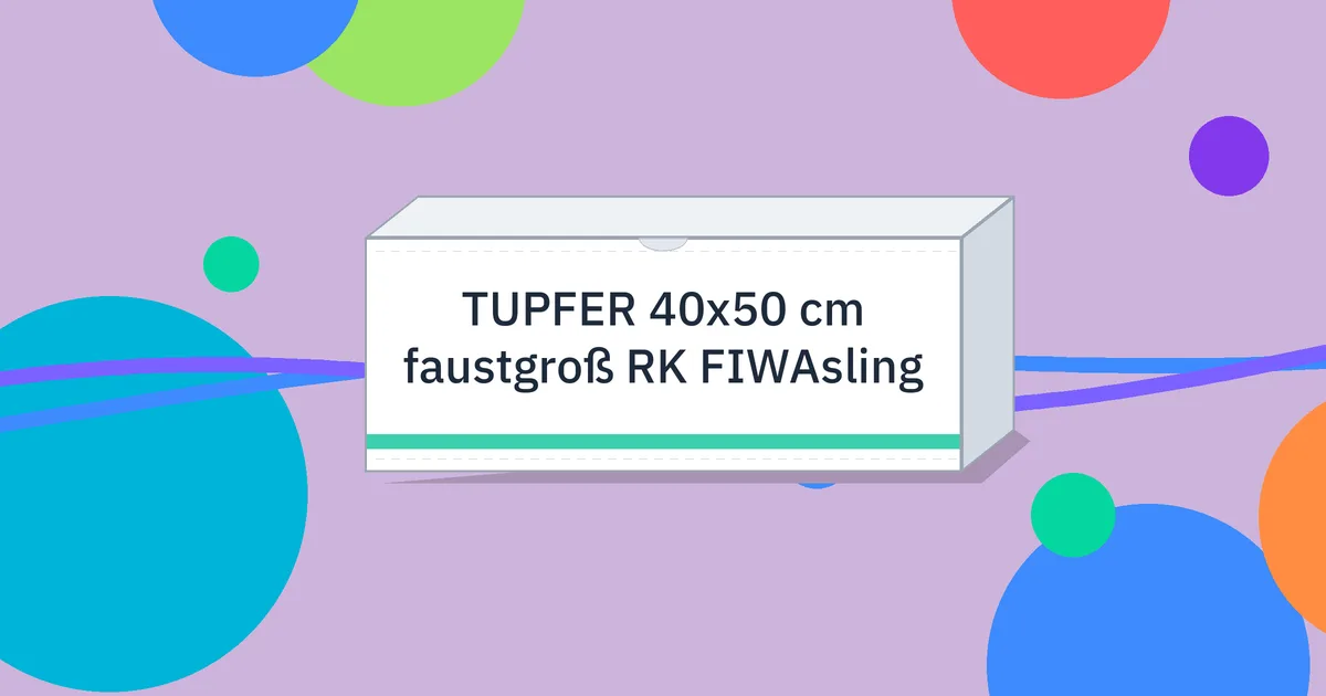 Symbolbild: Packung mit der Aufschrift TUPFER 40x50 cm faustgroß RK FIWAsling (PZN 11860734) – Verfügbarkeit und Bezug in Apotheken in Frankfurt am Main