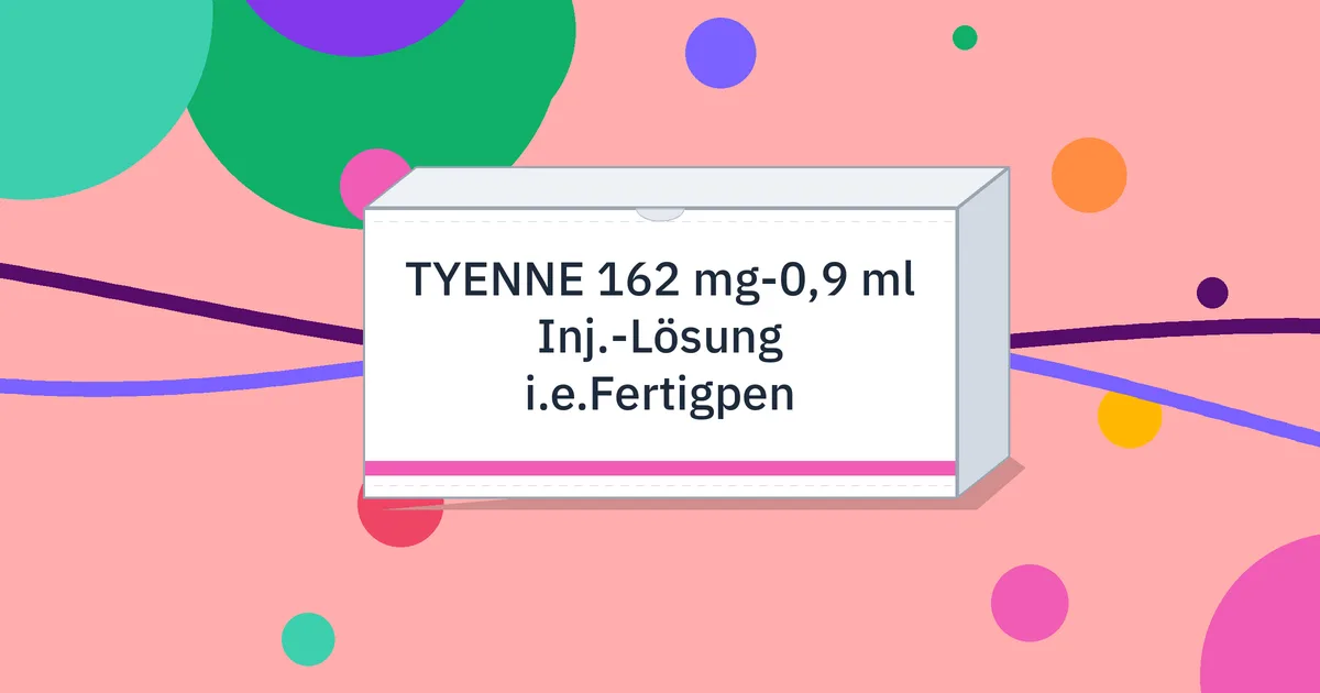 Symbolbild: Packung mit der Aufschrift TYENNE 162 mg-0,9 ml Inj.-Lösung i.e.Fertigpen (PZN 19342789) – Verfügbarkeit und Bezug in Apotheken in Frankfurt am Main