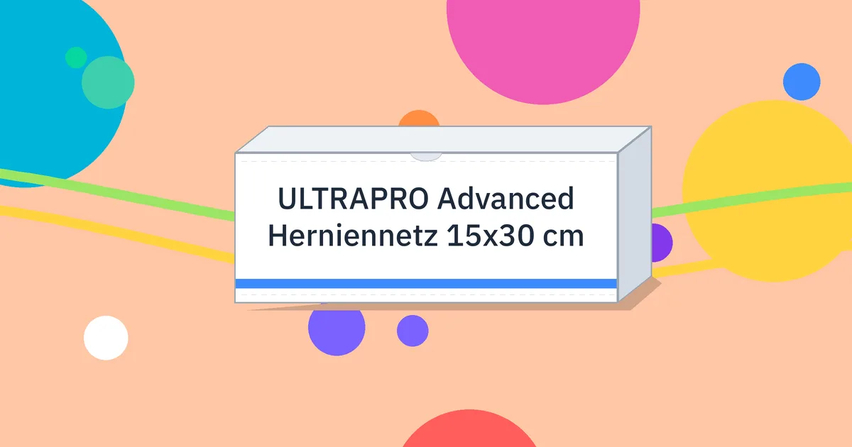 Symbolbild: Packung mit der Aufschrift ULTRAPRO Advanced Herniennetz 15x30 cm (PZN 18330784) – Verfügbarkeit und Bezug in Apotheken in Frankfurt am Main