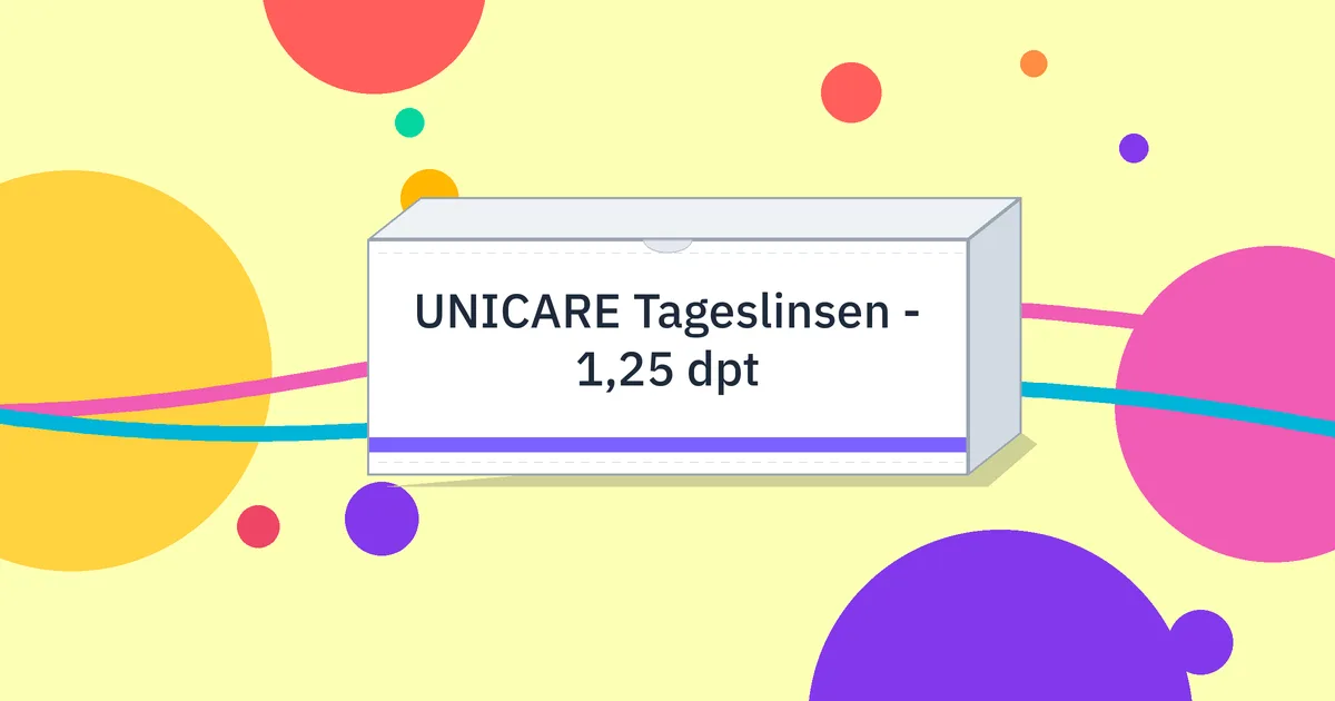 Symbolbild: Packung mit der Aufschrift UNICARE Tageslinsen -1,25 dpt (PZN 14185546) – Verfügbarkeit und Bezug in Apotheken in Frankfurt am Main