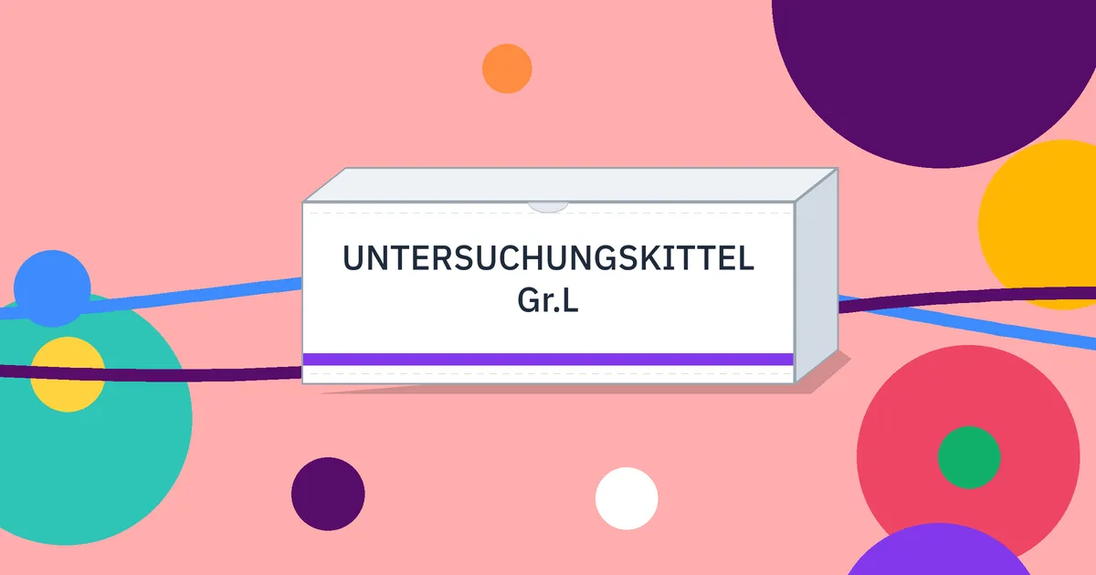 Symbolbild: Packung mit der Aufschrift UNTERSUCHUNGSKITTEL Gr.L (PZN 18033230) – Verfügbarkeit und Bezug in Apotheken in Frankfurt am Main
