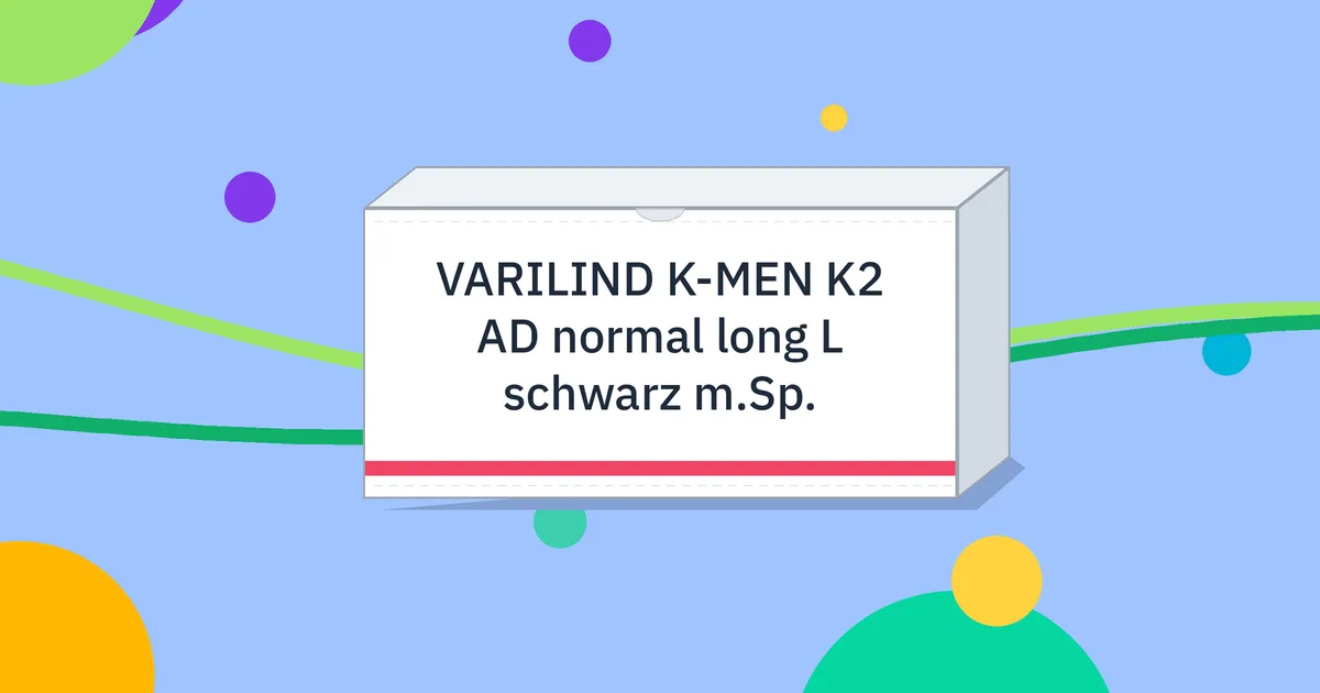Symbolbild: Packung mit der Aufschrift VARILIND K-MEN K2 AD normal long L schwarz m.Sp. (PZN 20569558) – Verfügbarkeit und Bezug in Apotheken in Frankfurt am Main
