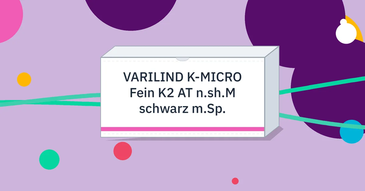 Symbolbild: Packung mit der Aufschrift VARILIND K-MICRO Fein K2 AT n.sh.M schwarz m.Sp. (PZN 20553675) – Verfügbarkeit und Bezug in Apotheken in Frankfurt am Main