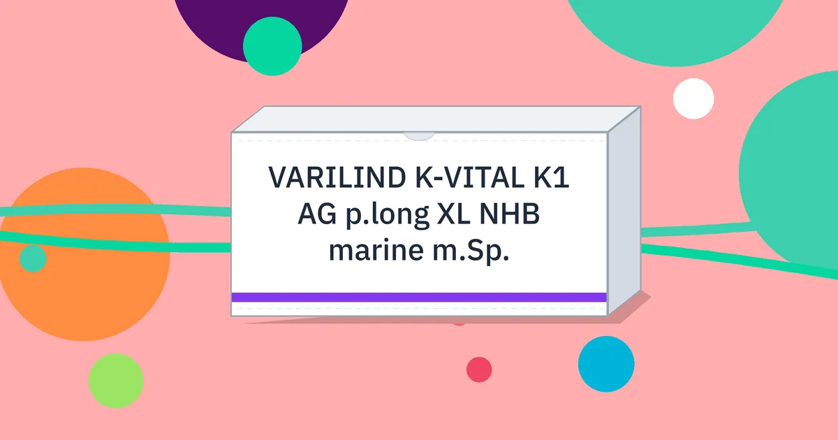 Symbolbild: Packung mit der Aufschrift VARILIND K-VITAL K1 AG p.long XL NHB marine m.Sp. (PZN 20563194) – Verfügbarkeit und Bezug in Apotheken in Frankfurt am Main