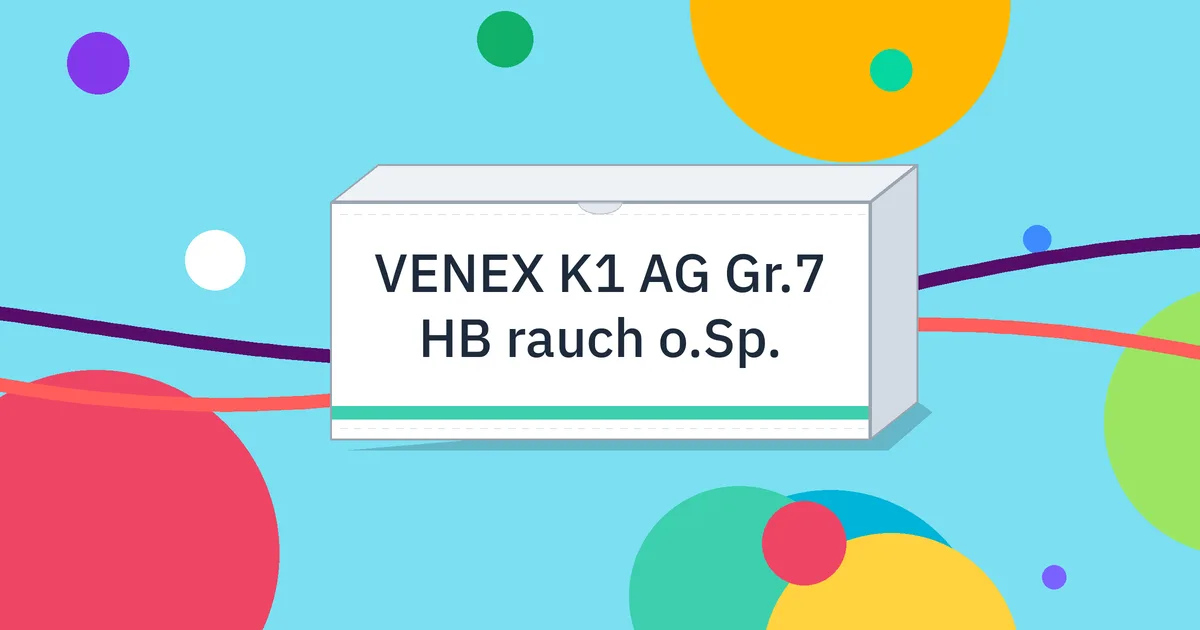 Symbolbild: Packung mit der Aufschrift VENEX K1 AG Gr.7 HB rauch o.Sp. (PZN 03192862) – Verfügbarkeit und Bezug in Apotheken in Frankfurt am Main