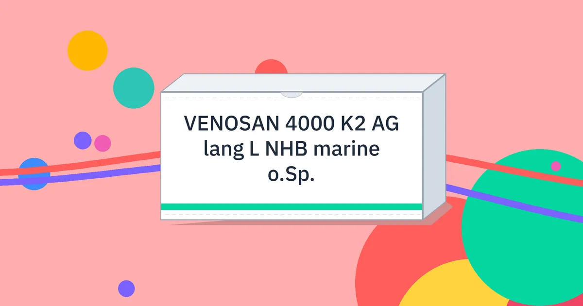 Symbolbild: Packung mit der Aufschrift VENOSAN 4000 K2 AG lang L NHB marine o.Sp. (PZN 16602215) – Verfügbarkeit und Bezug in Apotheken in Frankfurt am Main