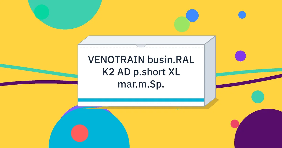 Symbolbild: Packung mit der Aufschrift VENOTRAIN busin.RAL K2 AD p.short XL mar.m.Sp. (PZN 06949260) – Verfügbarkeit und Bezug in Apotheken in Frankfurt am Main