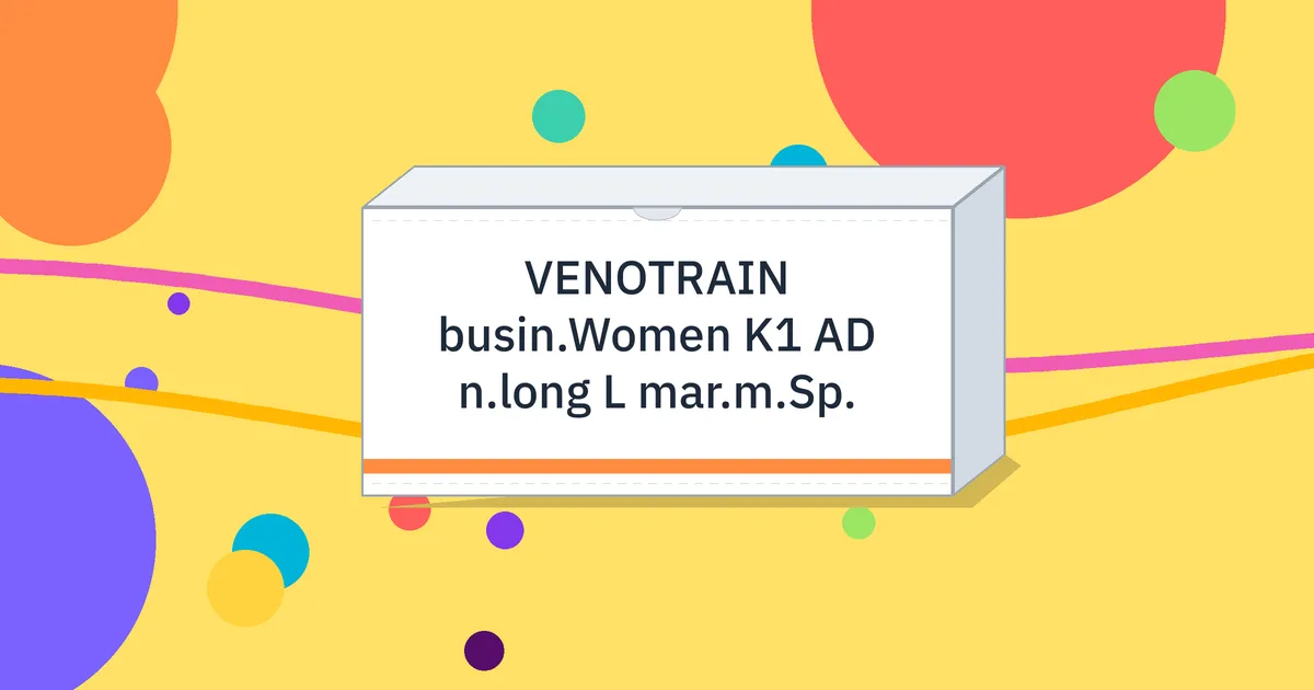 Symbolbild: Packung mit der Aufschrift VENOTRAIN busin.Women K1 AD n.long L mar.m.Sp. (PZN 10195074) – Verfügbarkeit und Bezug in Apotheken in Frankfurt am Main