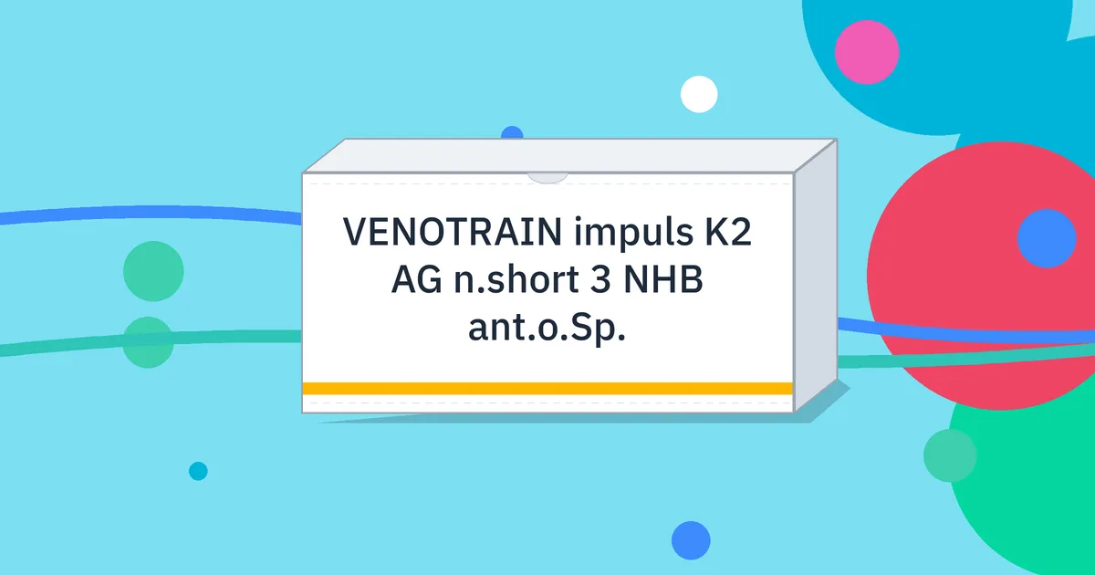 Symbolbild: Packung mit der Aufschrift VENOTRAIN impuls K2 AG n.short 3 NHB ant.o.Sp. (PZN 15214907) – Verfügbarkeit und Bezug in Apotheken in Frankfurt am Main