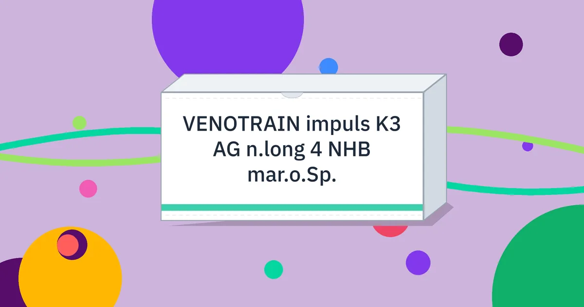 Symbolbild: Packung mit der Aufschrift VENOTRAIN impuls K3 AG n.long 4 NHB mar.o.Sp. (PZN 15215605) – Verfügbarkeit und Bezug in Apotheken in Frankfurt am Main