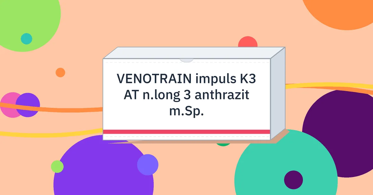 Symbolbild: Packung mit der Aufschrift VENOTRAIN impuls K3 AT n.long 3 anthrazit m.Sp. (PZN 19356780) – Verfügbarkeit und Bezug in Apotheken in Frankfurt am Main