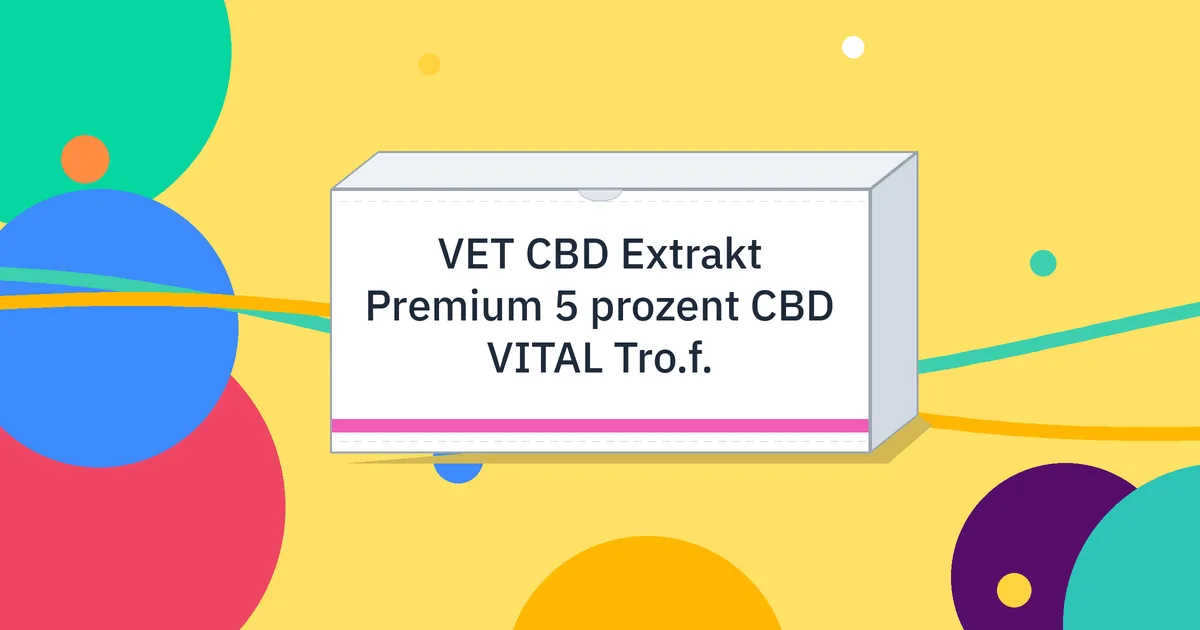 Symbolbild: Packung mit der Aufschrift VET CBD Extrakt Premium 5 prozent CBD VITAL Tro.f. (PZN 16782269) – Verfügbarkeit und Bezug in Apotheken in Frankfurt am Main