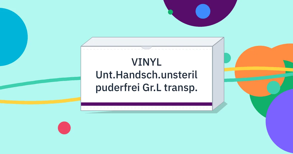 Symbolbild: Packung mit der Aufschrift VINYL Unt.Handsch.unsteril puderfrei Gr.L transp. (PZN 13351333) – Verfügbarkeit und Bezug in Apotheken in Frankfurt am Main