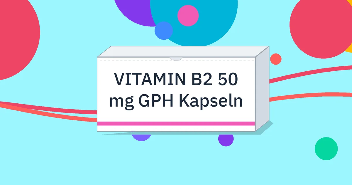 Symbolbild: Packung mit der Aufschrift VITAMIN B2 50 mg GPH Kapseln (PZN 16571207) – Verfügbarkeit und Bezug in Apotheken in Frankfurt am Main