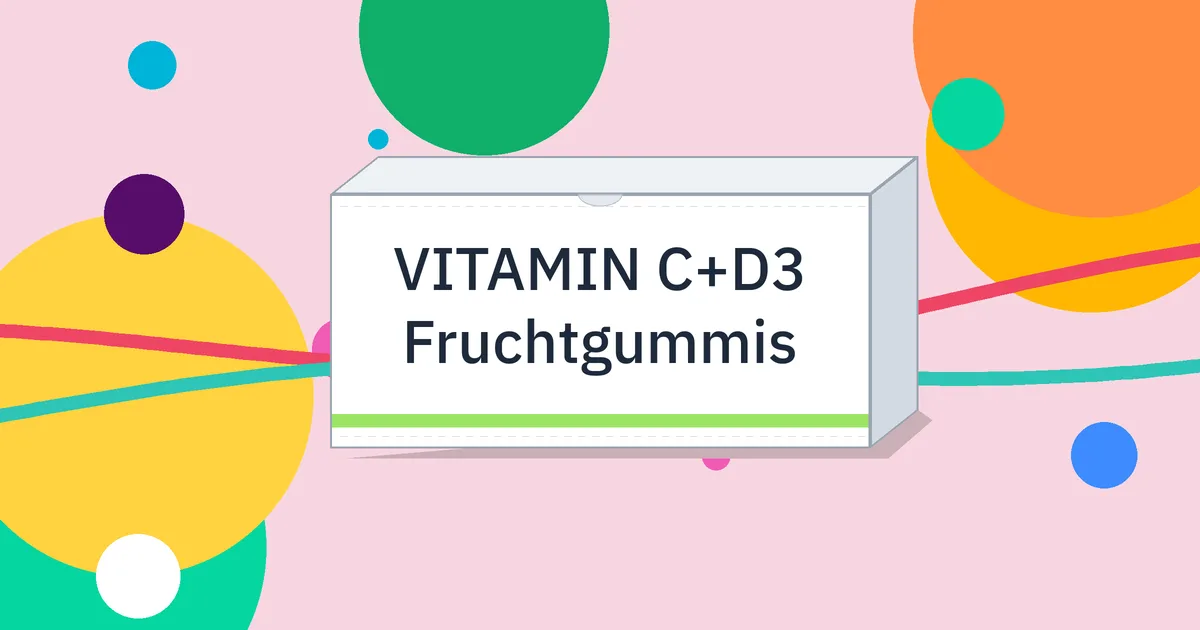 Symbolbild: Packung mit der Aufschrift VITAMIN C+D3 Fruchtgummis (PZN 19079843) – Verfügbarkeit und Bezug in Apotheken in Frankfurt am Main