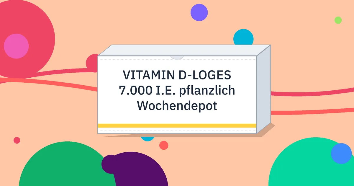 Symbolbild: Packung mit der Aufschrift VITAMIN D-LOGES 7.000 I.E. pflanzlich Wochendepot (PZN 17525907) – Verfügbarkeit und Bezug in Apotheken in Frankfurt am Main