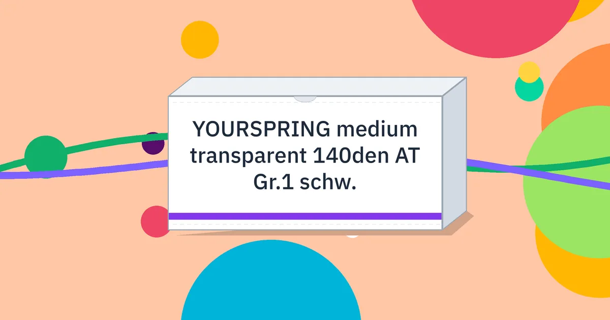 Symbolbild: Packung mit der Aufschrift YOURSPRING medium transparent 140den AT Gr.1 schw. (PZN 18057242) – Verfügbarkeit und Bezug in Apotheken in Frankfurt am Main