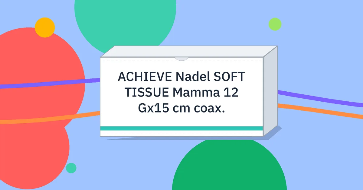 Symbolbild: Packung mit der Aufschrift ACHIEVE Nadel SOFT TISSUE Mamma 12 Gx15 cm coax. (PZN 18764494) – Verfügbarkeit und Bezug in Apotheken in Frankfurt am Main