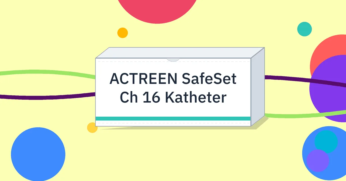 Symbolbild: Packung mit der Aufschrift ACTREEN SafeSet Ch 16 Katheter (PZN 06970082) – Verfügbarkeit und Bezug in Apotheken in Frankfurt am Main