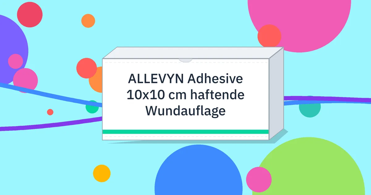 Symbolbild: Packung mit der Aufschrift ALLEVYN Adhesive 10x10 cm haftende Wundauflage (PZN 19697937) – Verfügbarkeit und Bezug in Apotheken in Frankfurt am Main