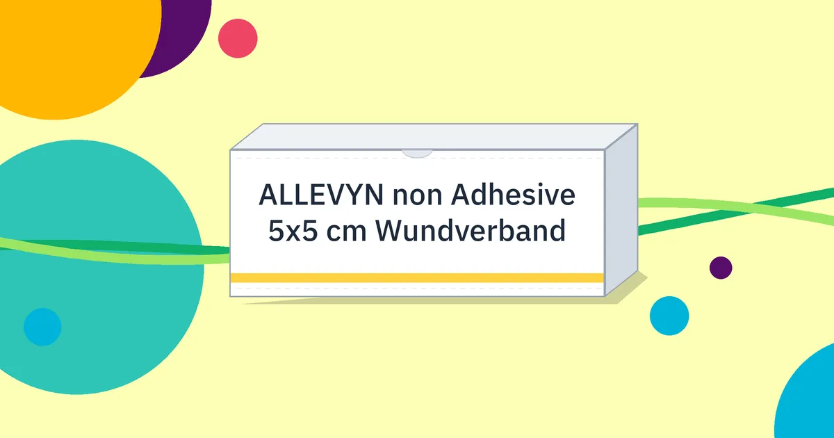 Symbolbild: Packung mit der Aufschrift ALLEVYN non Adhesive 5x5 cm Wundverband (PZN 18117694) – Verfügbarkeit und Bezug in Apotheken in Frankfurt am Main