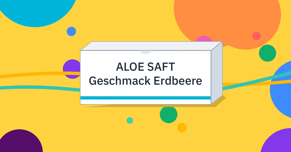 Symbolbild: Packung mit der Aufschrift ALOE SAFT Geschmack Erdbeere (PZN 14003982) – Verfügbarkeit und Bezug in Apotheken in Frankfurt am Main