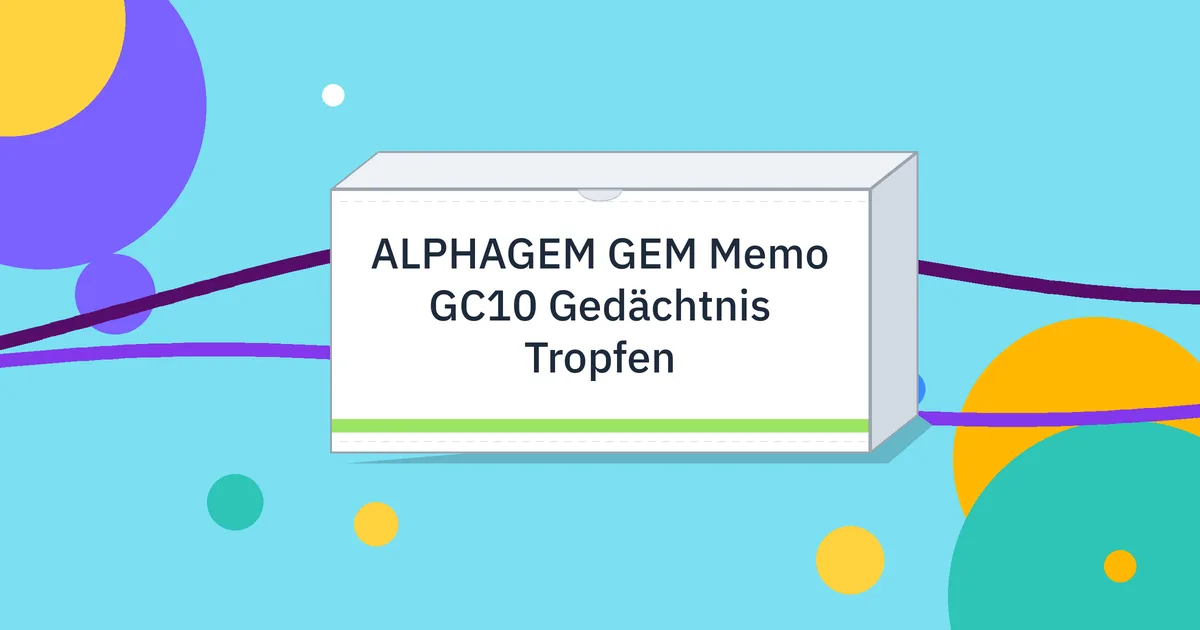 Symbolbild: Packung mit der Aufschrift ALPHAGEM GEM Memo GC10 Gedächtnis Tropfen (PZN 20296267) – Verfügbarkeit und Bezug in Apotheken in Frankfurt am Main