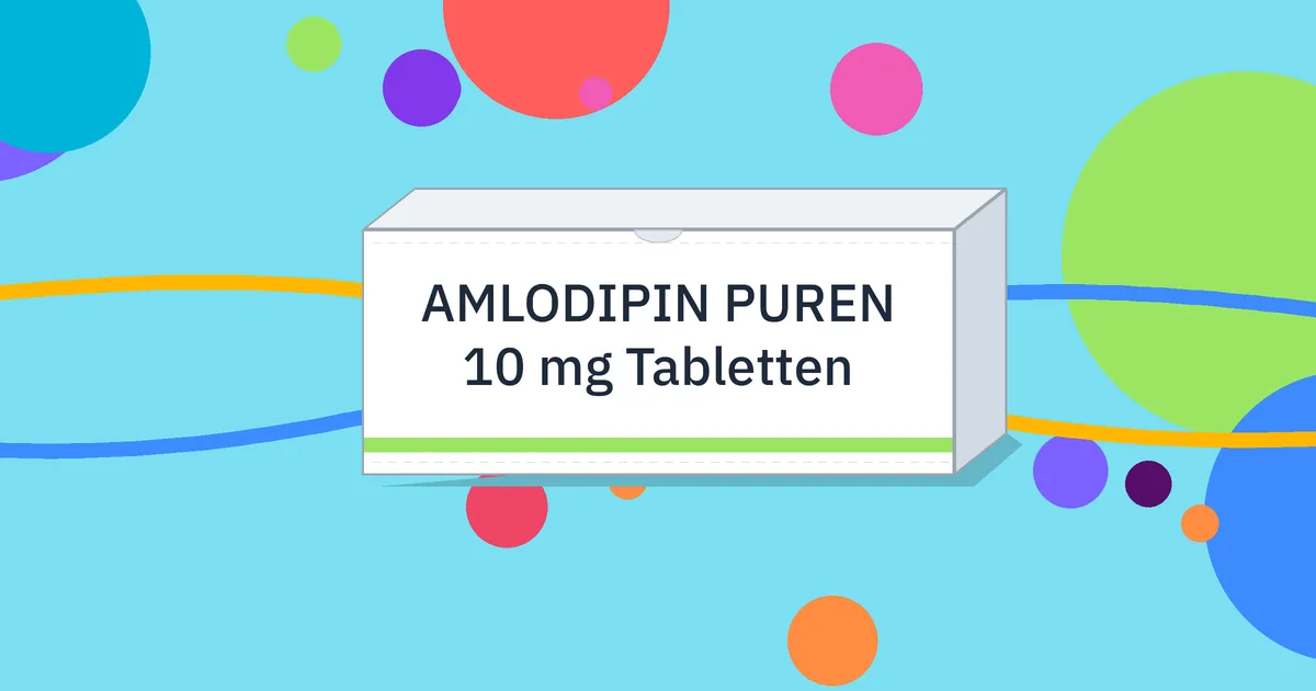 Symbolbild: Packung mit der Aufschrift AMLODIPIN PUREN 10 mg Tabletten (PZN 17257507) – Verfügbarkeit und Bezug in Apotheken in Frankfurt am Main