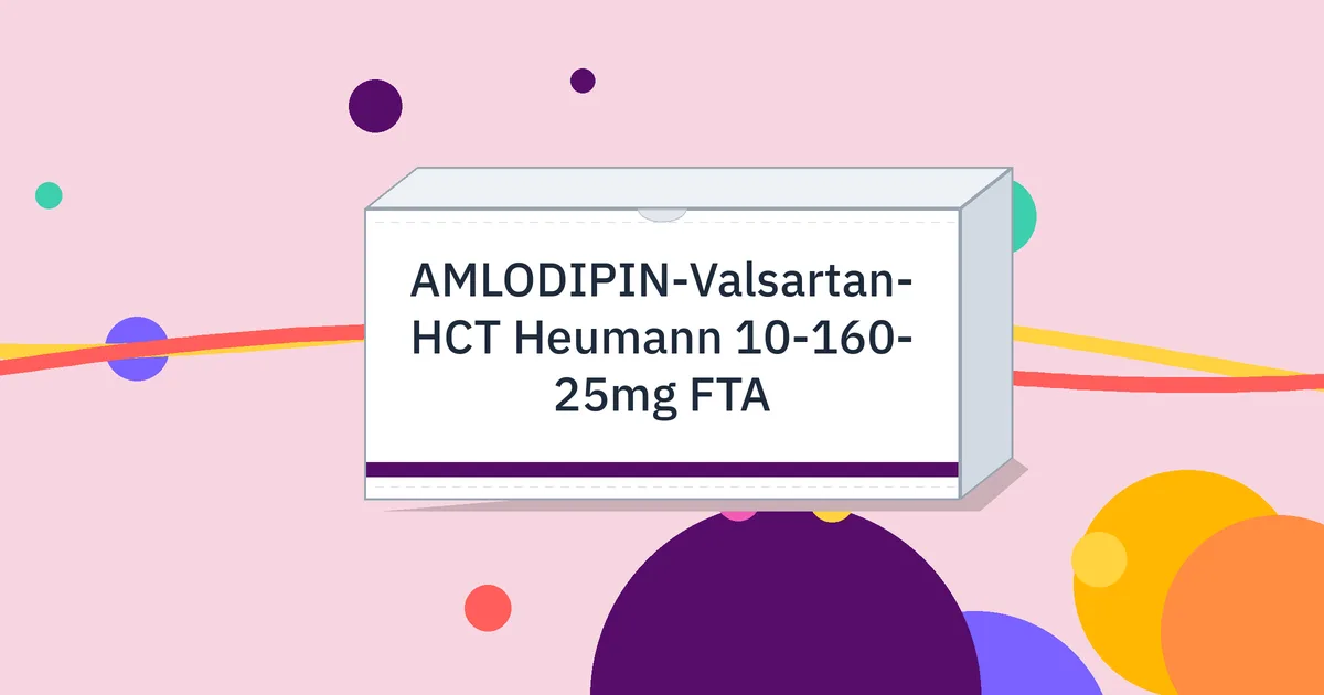 Symbolbild: Packung mit der Aufschrift AMLODIPIN-Valsartan-HCT Heumann 10-160-25mg FTA (PZN 14235712) – Verfügbarkeit und Bezug in Apotheken in Frankfurt am Main