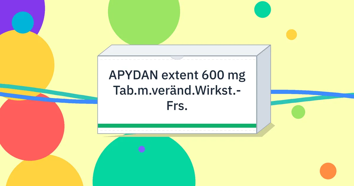 Symbolbild: Packung mit der Aufschrift APYDAN extent 600 mg Tab.m.veränd.Wirkst.-Frs. (PZN 00714449) – Verfügbarkeit und Bezug in Apotheken in Frankfurt am Main