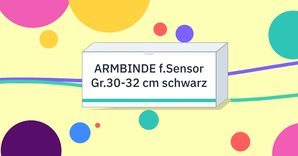 Symbolbild: Packung mit der Aufschrift ARMBINDE f.Sensor Gr.30-32 cm schwarz (PZN 12461410) – Verfügbarkeit und Bezug in Apotheken in Frankfurt am Main