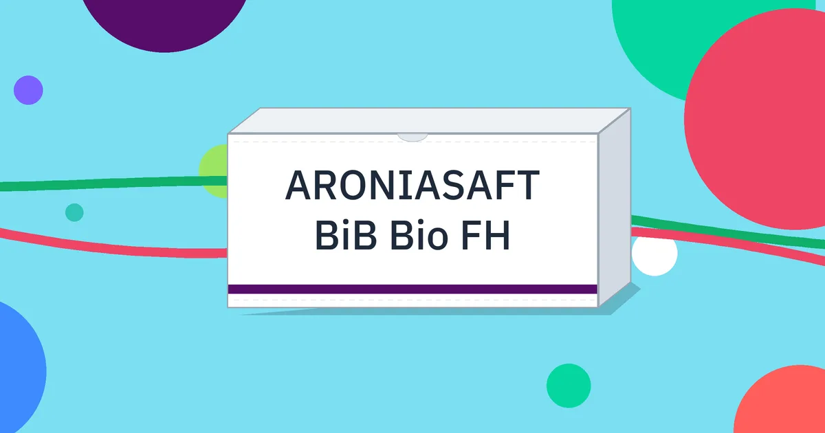 Symbolbild: Packung mit der Aufschrift ARONIASAFT BiB Bio FH (PZN 13712512) – Verfügbarkeit und Bezug in Apotheken in Frankfurt am Main