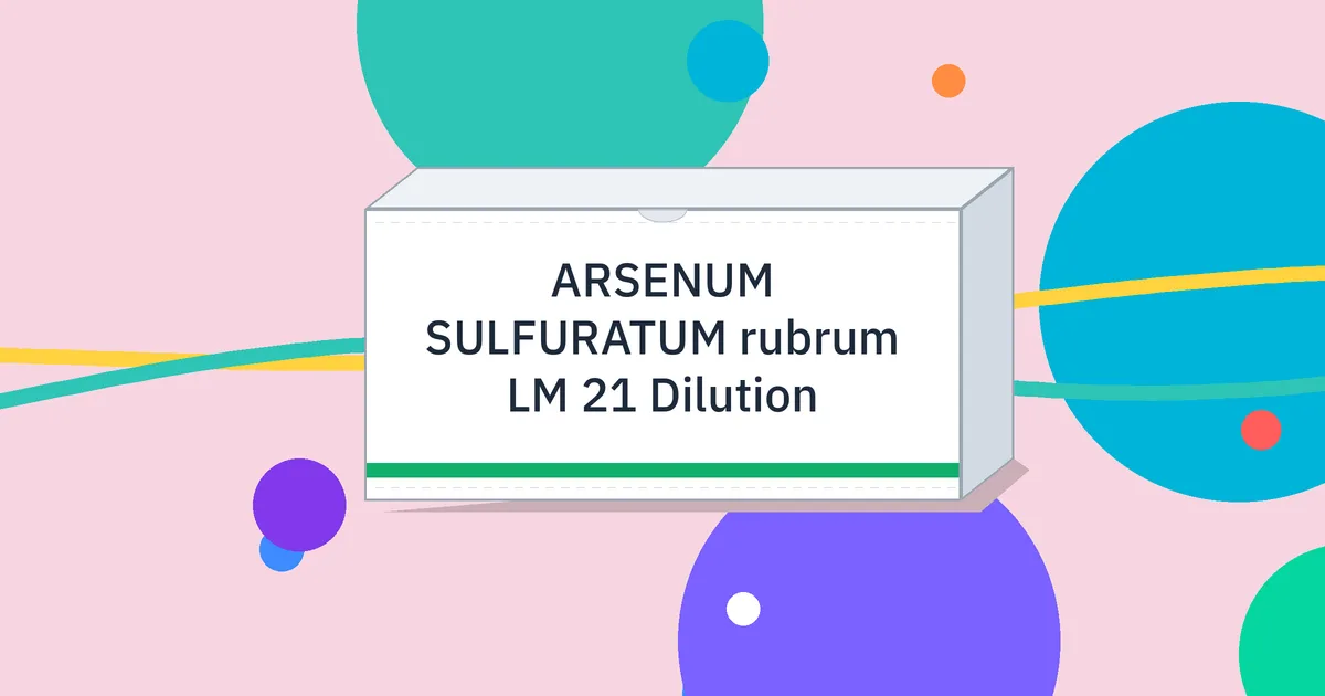 Symbolbild: Packung mit der Aufschrift ARSENUM SULFURATUM rubrum LM 21 Dilution (PZN 12779891) – Verfügbarkeit und Bezug in Apotheken in Frankfurt am Main