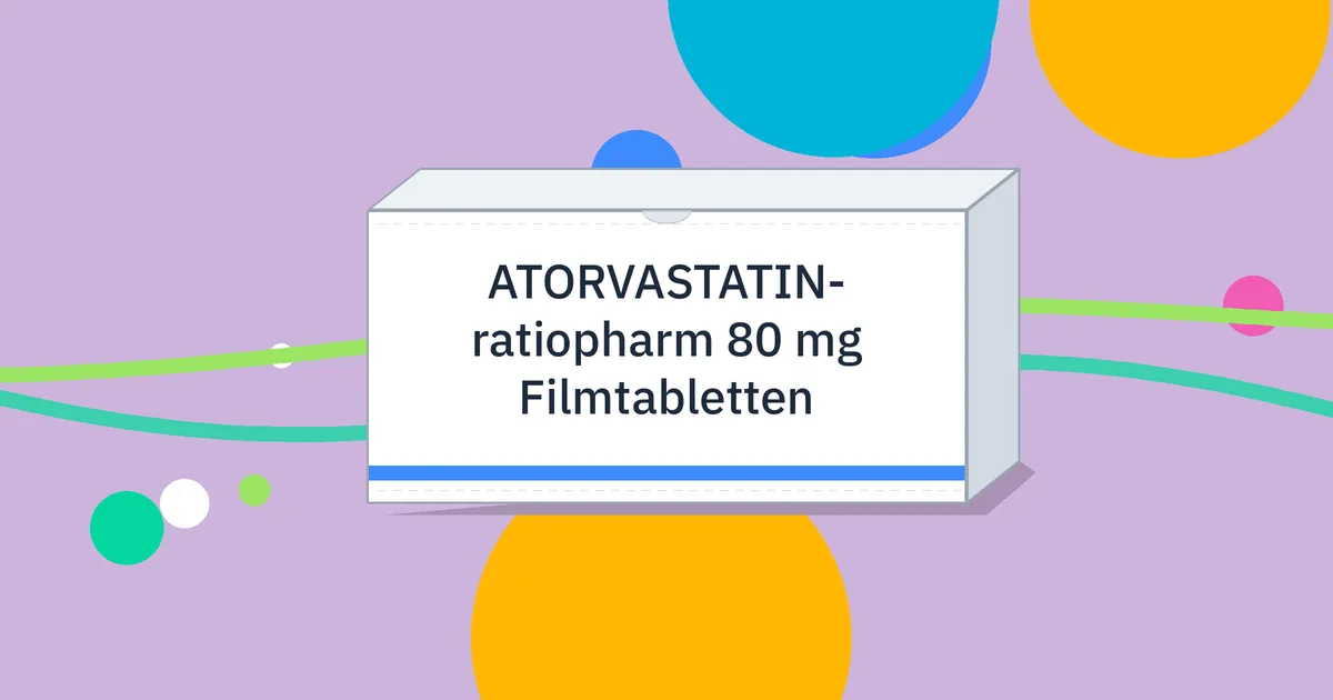 Symbolbild: Packung mit der Aufschrift ATORVASTATIN-ratiopharm 80 mg Filmtabletten (PZN 09292961) – Verfügbarkeit und Bezug in Apotheken in Frankfurt am Main