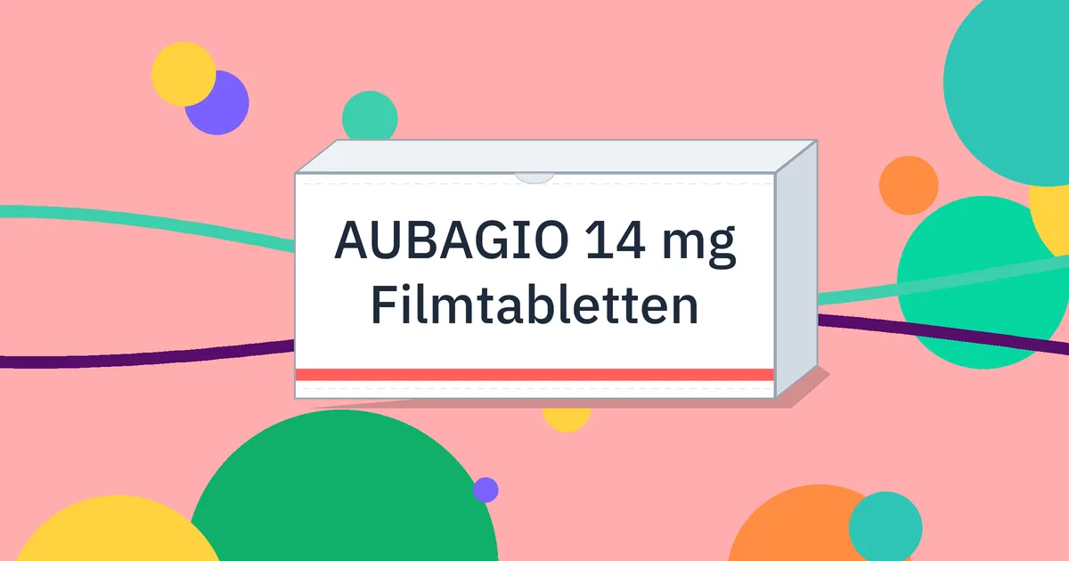 Symbolbild: Packung mit der Aufschrift AUBAGIO 14 mg Filmtabletten (PZN 16890303) – Verfügbarkeit und Bezug in Apotheken in Frankfurt am Main