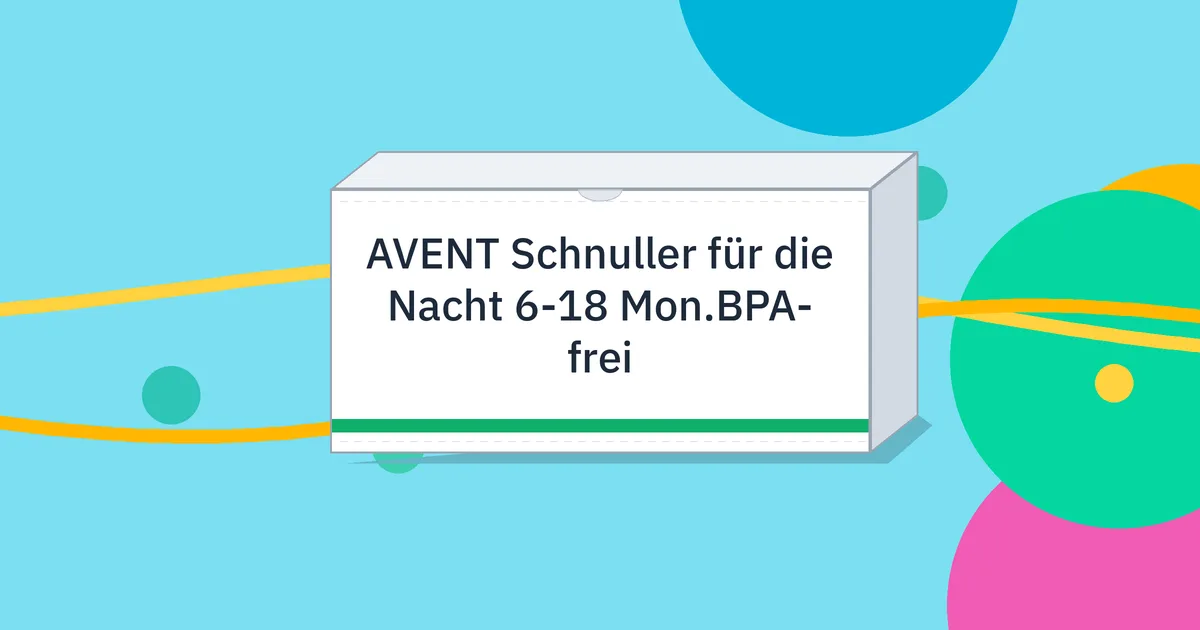 Symbolbild: Packung mit der Aufschrift AVENT Schnuller für die Nacht 6-18 Mon.BPA-frei (PZN 05505207) – Verfügbarkeit und Bezug in Apotheken in Frankfurt am Main
