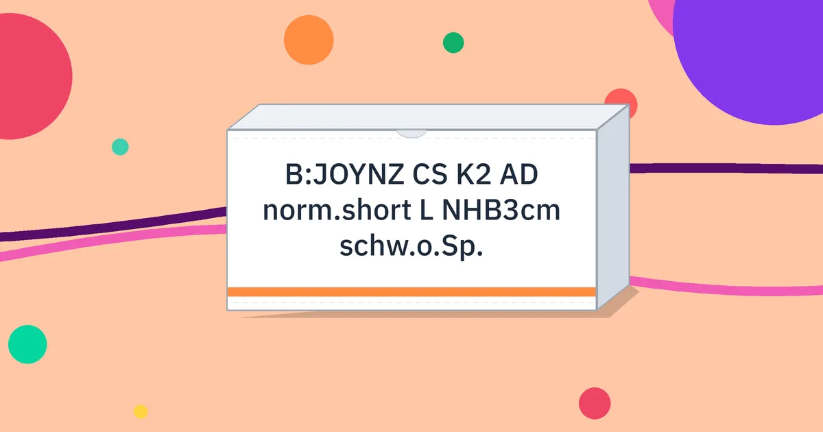 Symbolbild: Packung mit der Aufschrift B:JOYNZ CS K2 AD norm.short L NHB3cm schw.o.Sp. (PZN 20527152) – Verfügbarkeit und Bezug in Apotheken in Frankfurt am Main