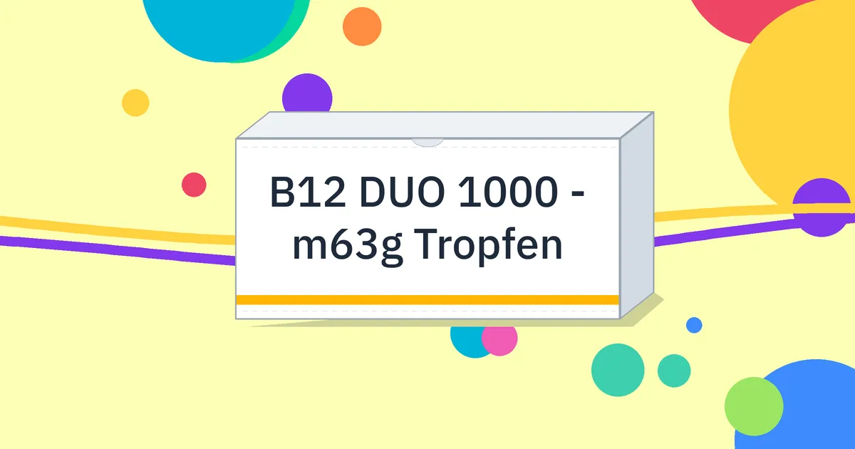 Symbolbild: Packung mit der Aufschrift B12 DUO 1000 -m63g Tropfen (PZN 15876376) – Verfügbarkeit und Bezug in Apotheken in Frankfurt am Main