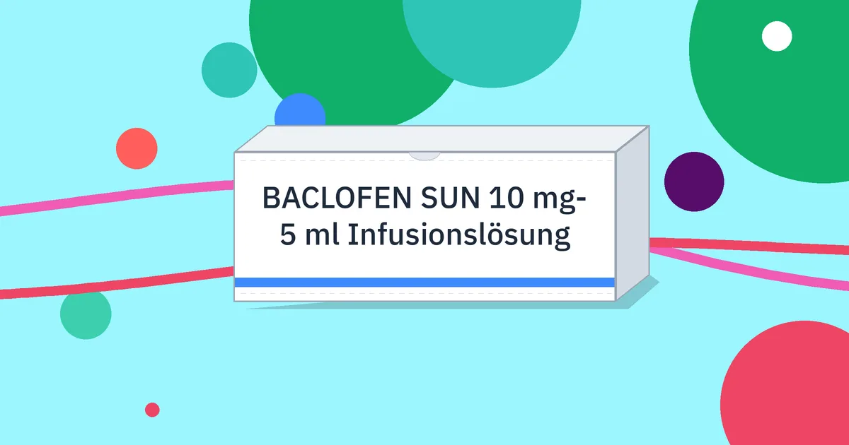 Symbolbild: Packung mit der Aufschrift BACLOFEN SUN 10 mg-5 ml Infusionslösung (PZN 07503684) – Verfügbarkeit und Bezug in Apotheken in Frankfurt am Main