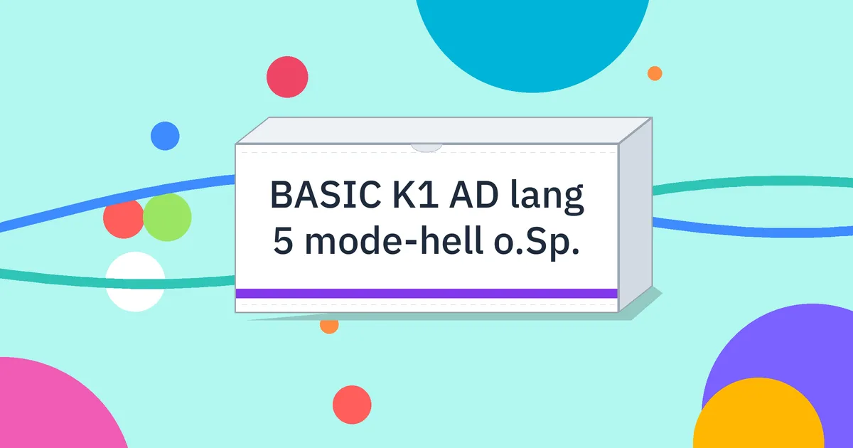 Symbolbild: Packung mit der Aufschrift BASIC K1 AD lang 5 mode-hell o.Sp. (PZN 20258752) – Verfügbarkeit und Bezug in Apotheken in Frankfurt am Main