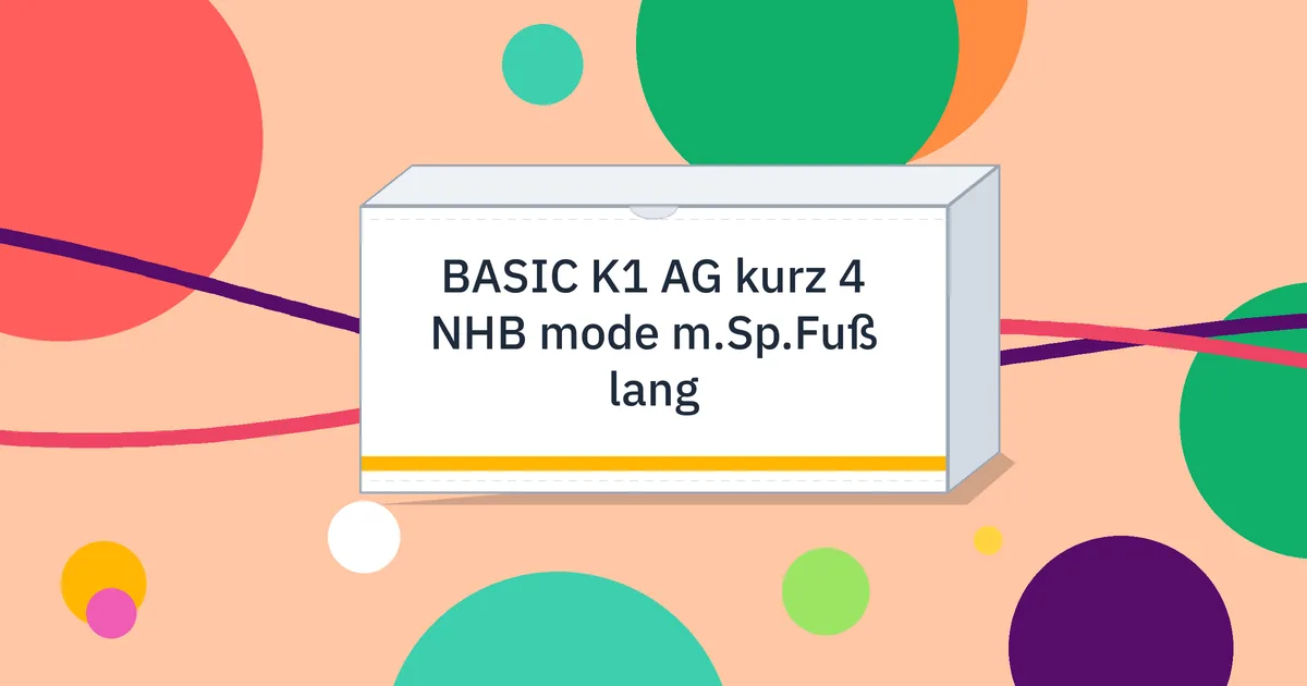 Symbolbild: Packung mit der Aufschrift BASIC K1 AG kurz 4 NHB mode m.Sp.Fuß lang (PZN 20261091) – Verfügbarkeit und Bezug in Apotheken in Frankfurt am Main