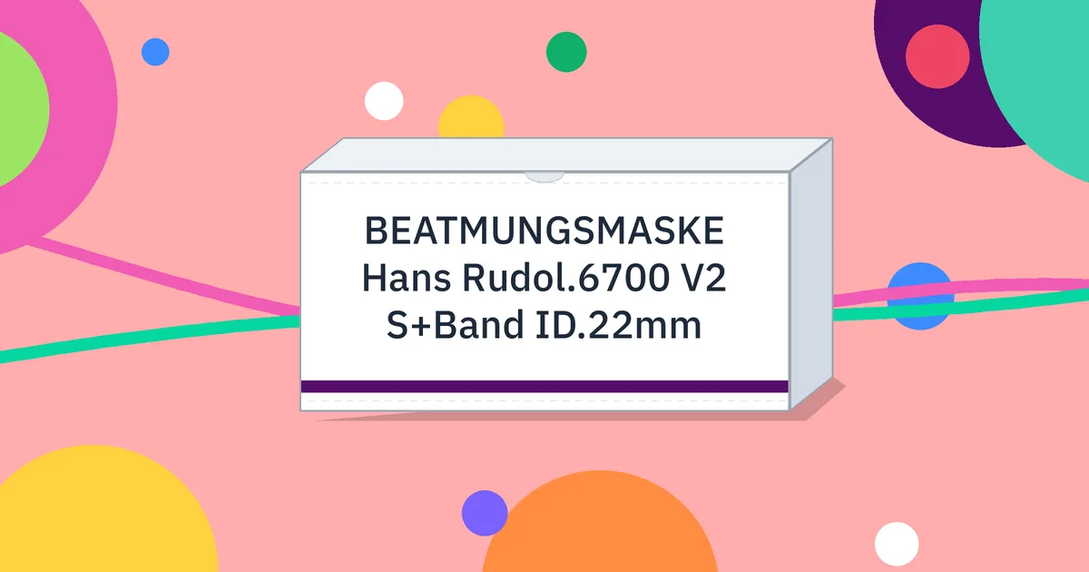 Symbolbild: Packung mit der Aufschrift BEATMUNGSMASKE Hans Rudol.6700 V2 S+Band ID.22mm (PZN 17303472) – Verfügbarkeit und Bezug in Apotheken in Frankfurt am Main