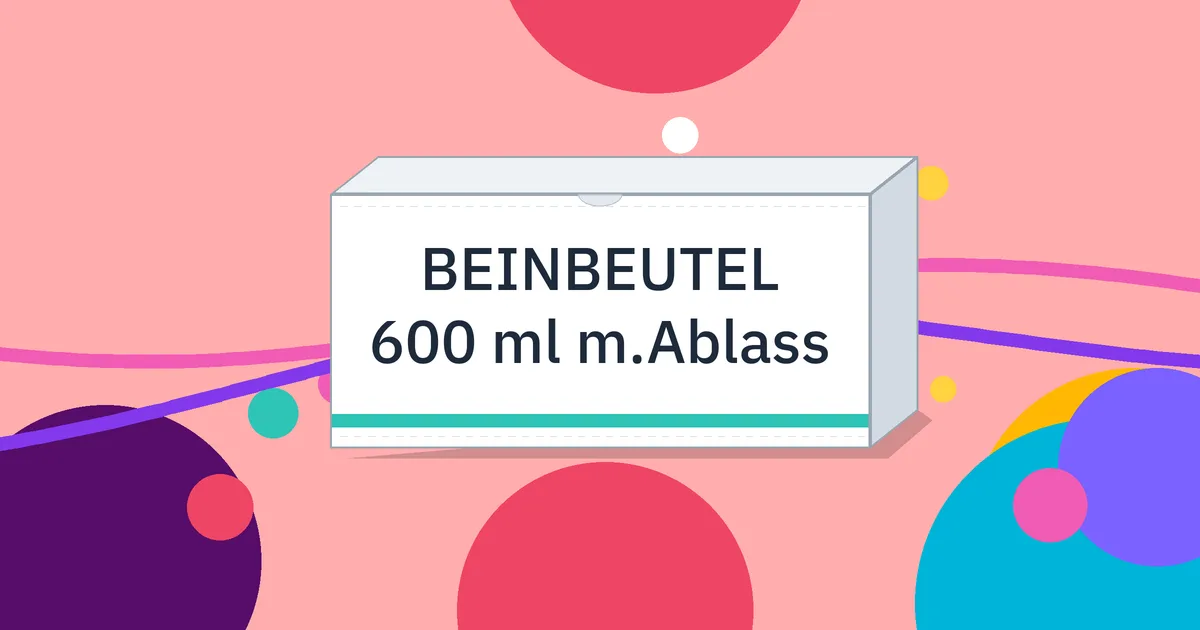 Symbolbild: Packung mit der Aufschrift BEINBEUTEL 600 ml m.Ablass (PZN 03374215) – Verfügbarkeit und Bezug in Apotheken in Frankfurt am Main