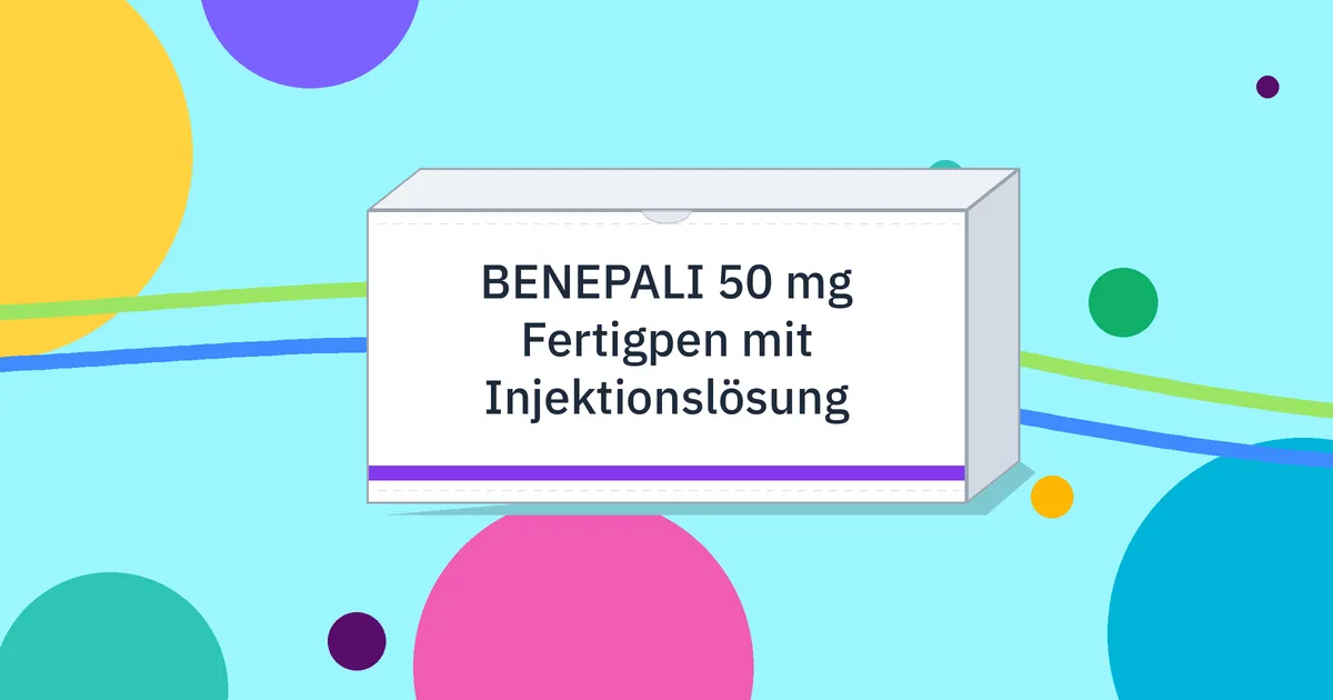 Symbolbild: Packung mit der Aufschrift BENEPALI 50 mg Fertigpen mit Injektionslösung (PZN 14215081) – Verfügbarkeit und Bezug in Apotheken in Frankfurt am Main