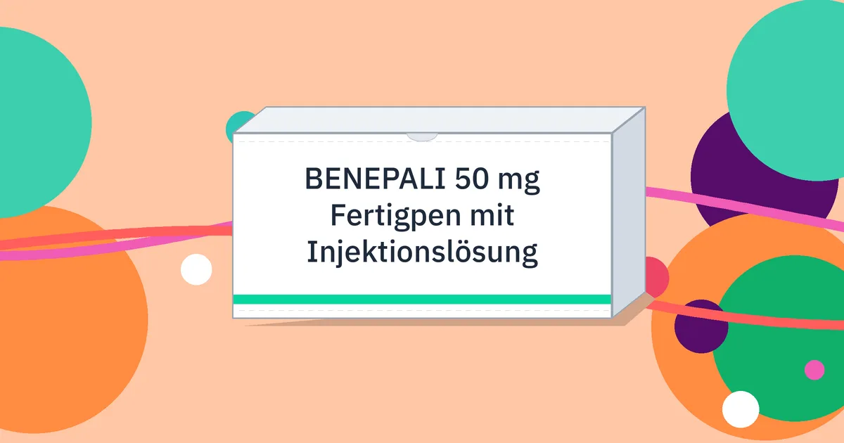 Symbolbild: Packung mit der Aufschrift BENEPALI 50 mg Fertigpen mit Injektionslösung (PZN 15299393) – Verfügbarkeit und Bezug in Apotheken in Frankfurt am Main