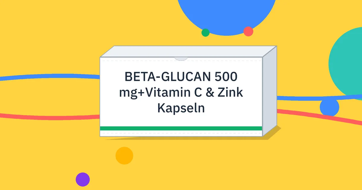 Symbolbild: Packung mit der Aufschrift BETA-GLUCAN 500 mg+Vitamin C & Zink Kapseln (PZN 18055556) – Verfügbarkeit und Bezug in Apotheken in Frankfurt am Main